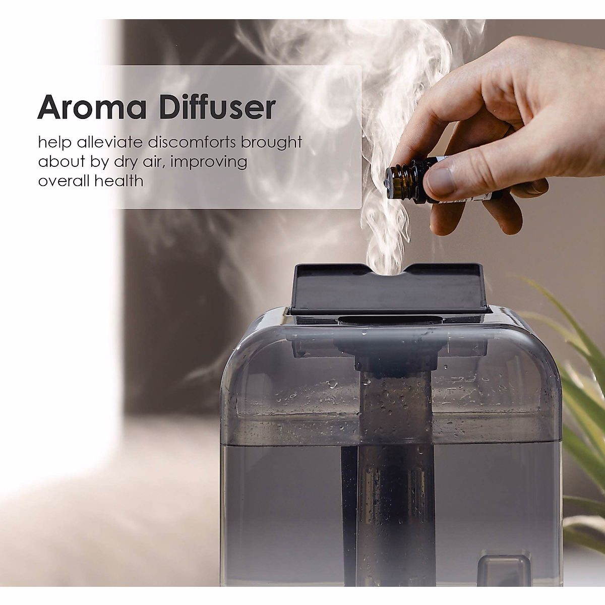 HemingWeigh Ultrasonic Mist Air Humidifier with Remote Control and Filter, Gray and Black, 1.2 Gallon