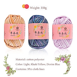 Rolin Roly 3Pcs Knitting Yarn Khaki Yellow Cotton Yarn Blue Soft Fabric Crochet Cloth for Summer Hand DIY Knitted Fabric Art Basket Bag Long30m