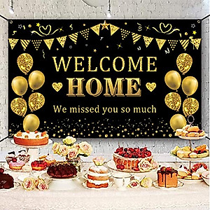 Trgowaul Welcome Home Banner Decorations, Black Gold Welcome Home Backdrop, We Missed You So Much Party Decor, Family Reunion Patriotic Military Homecoming Returning Party Supplies