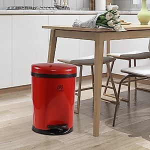 Xowine 2.6 Gallon Round Plastic Garbage Bin with Step Foot Pedal, Small Step-on Trash Can, Red