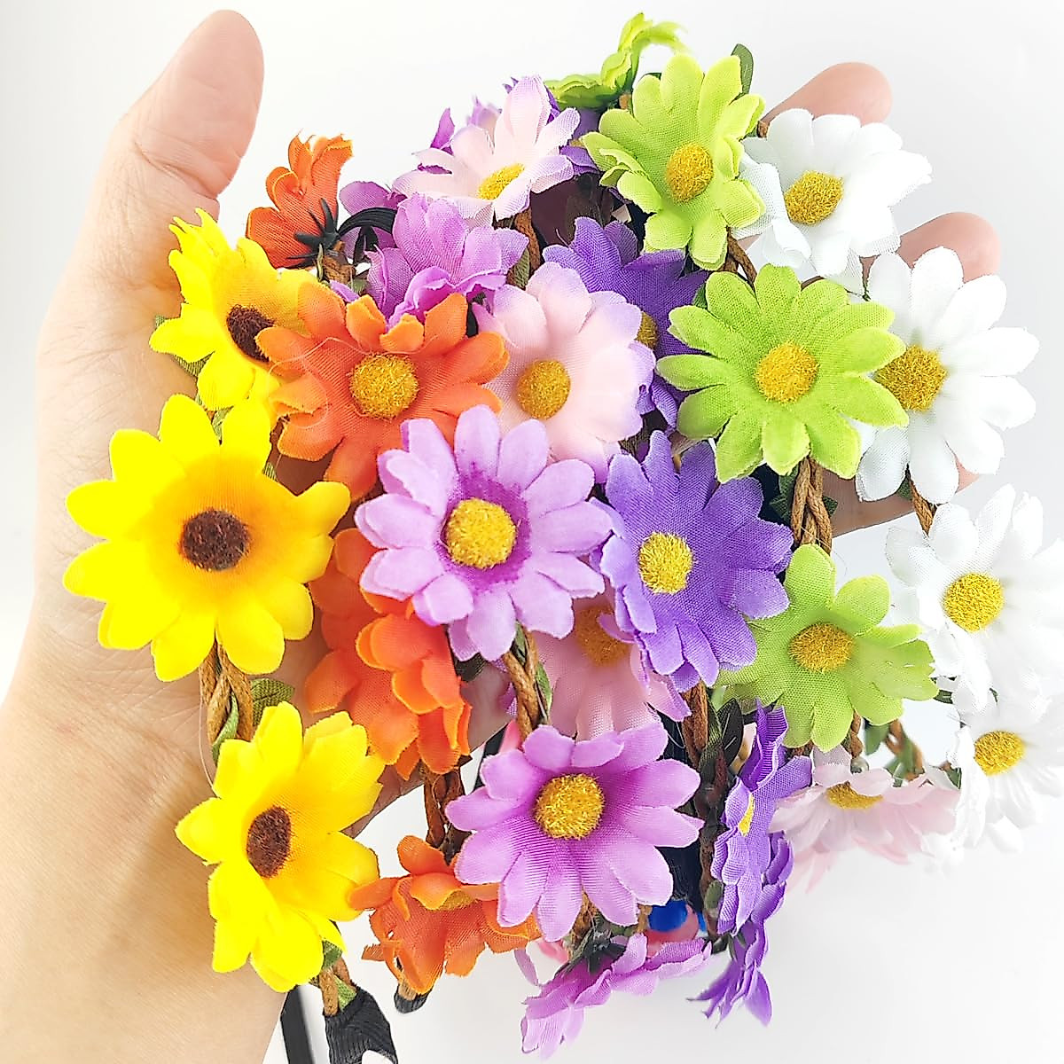 RONYOUNG 12PCS Sunflower Headband Crown Headpiece Daisy Headbands for Women Girl Hair Wreath Garland Hippie Clothes Boho Hat Accessories Bridal Wedding Parties Festivals Performances Photo Props