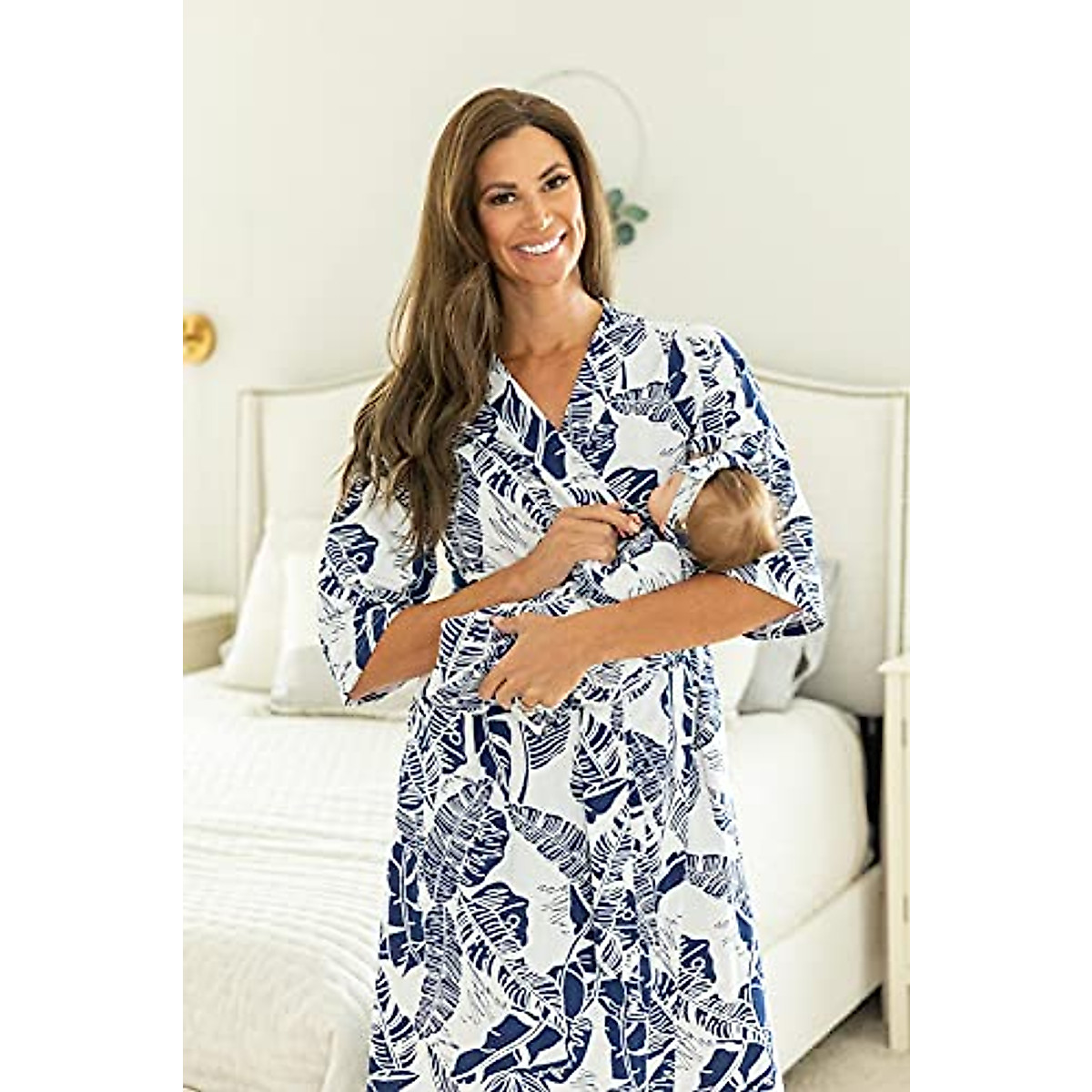 Baby Be Mine Mommy & Me Delivery Robe with matching Baby Receiving Gown & Hat Set (L/XL pre pregnancy 12-18, Serra)