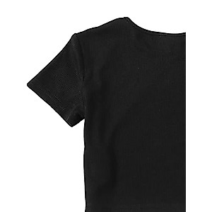 SOLY HUX Girl's Summer 2 Piece Outfits Short Sleeve Crop Top and Cute Print Shorts Sets Cute Clothing Set Black 8Y