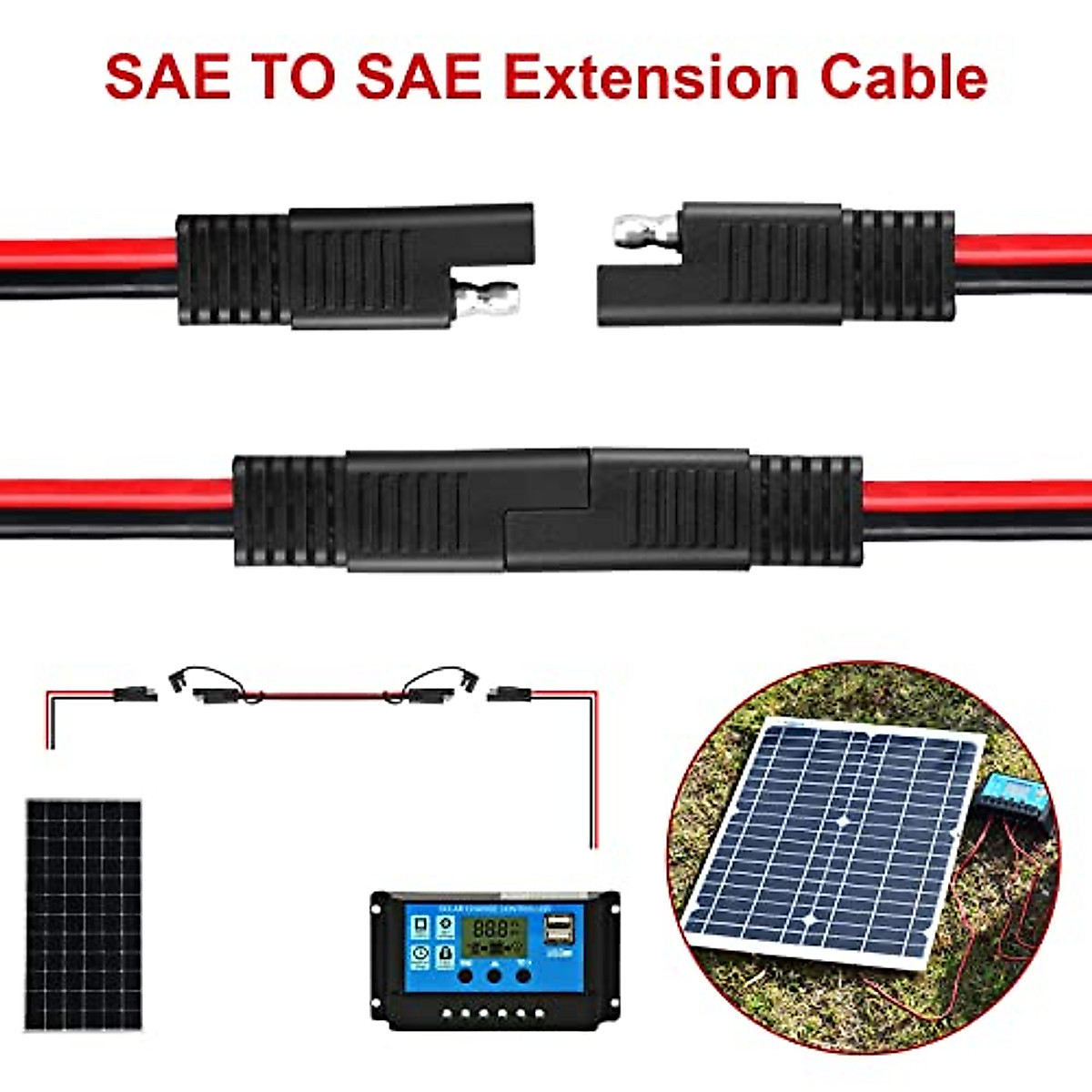 PAEKQ 10AWG SAE to SAE Extension Cable 10FT Solar Cable Quick Disconnect Wire Harness SAE Connector Extention Cable for Automotive RV Battery Motorcycle Cars Tractor (10Feet)