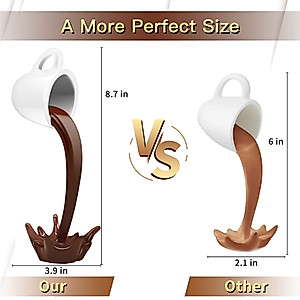 WEBBYBEAR Floating Coffee Cup Sculpture, 2 Pieces 8.7 in Magic Pouring Spilling Splash Coffee Mugs, Funny Resin Coffee Mug Decorations for Cafe or Kitchen (Brown, Black)