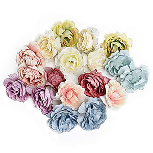 Teensery 24 Pcs Artificial Rose Flower Heads Silk Flower for Wedding Bouquet Decoration Home Decor Party Supplies DIY Crafts, 1.97" (Multicolor)