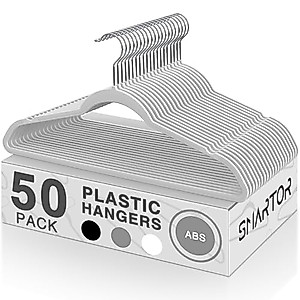 SMARTOR Clothes Hangers 50 Pack, Non-Velvet Plastic Hangers for Clothes | Heavy Duty Coat Hanger | Space Saving Closet Hangers with Chrome Swivel Hook | Non-Flocked Hangers Slim Hangers - Light Grey