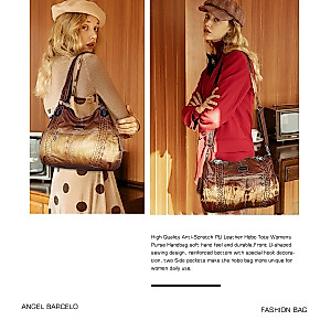 Angel Barcelo Roomy Fashion Hobo Womens Handbags Ladies Purse Satchel Shoulder Bags Tote Washed Leather Bag Brown