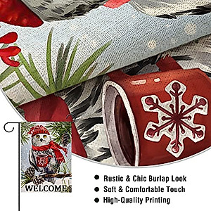 Artofy Welcome Winter Owl Coffee Pinecones Home Decorative Garden Flag Snow, Pine Trees Branches House Yard Outside Decor, Christmas Snowflakes Farmhouse Outdoor Small Decoration Double Sided 12 x 18