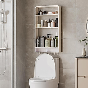 LURIVA Plastic Bathroom Shelves with 2 Drawers & Towel Bar, No Drilling, Bathroom Organizers and Storage, Over Toilet Storage, Wall Mount Shower Organizer, Shower Caddy, Bathroom Wall Cabinet