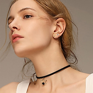 Sanfenly 24 Pairs Stud Earrings for Women Men 20G Stainless Steel Tiny Silver Gold Rose Gold Black Cartlidge Earrings Stud Small Snake Star Moon Ball Butterfly Triangle Heart Square Round CZ Screw