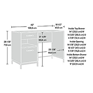 Sauder North Avenue Pedestal Home Office Desk, L: 41.97" x W: 18.50" x H: 28.15", Smoked Oak Finish