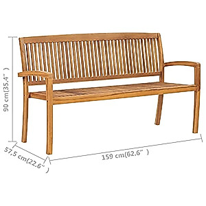 Tidyard 3 Seater Garden Bench Teak Wood Patio Porch Chair Wooden Outdoor Bench for Backyard, Balcony, Park, Lawn Furniture 62.6 x 22.6 x 35.4 Inches (W x D x H)