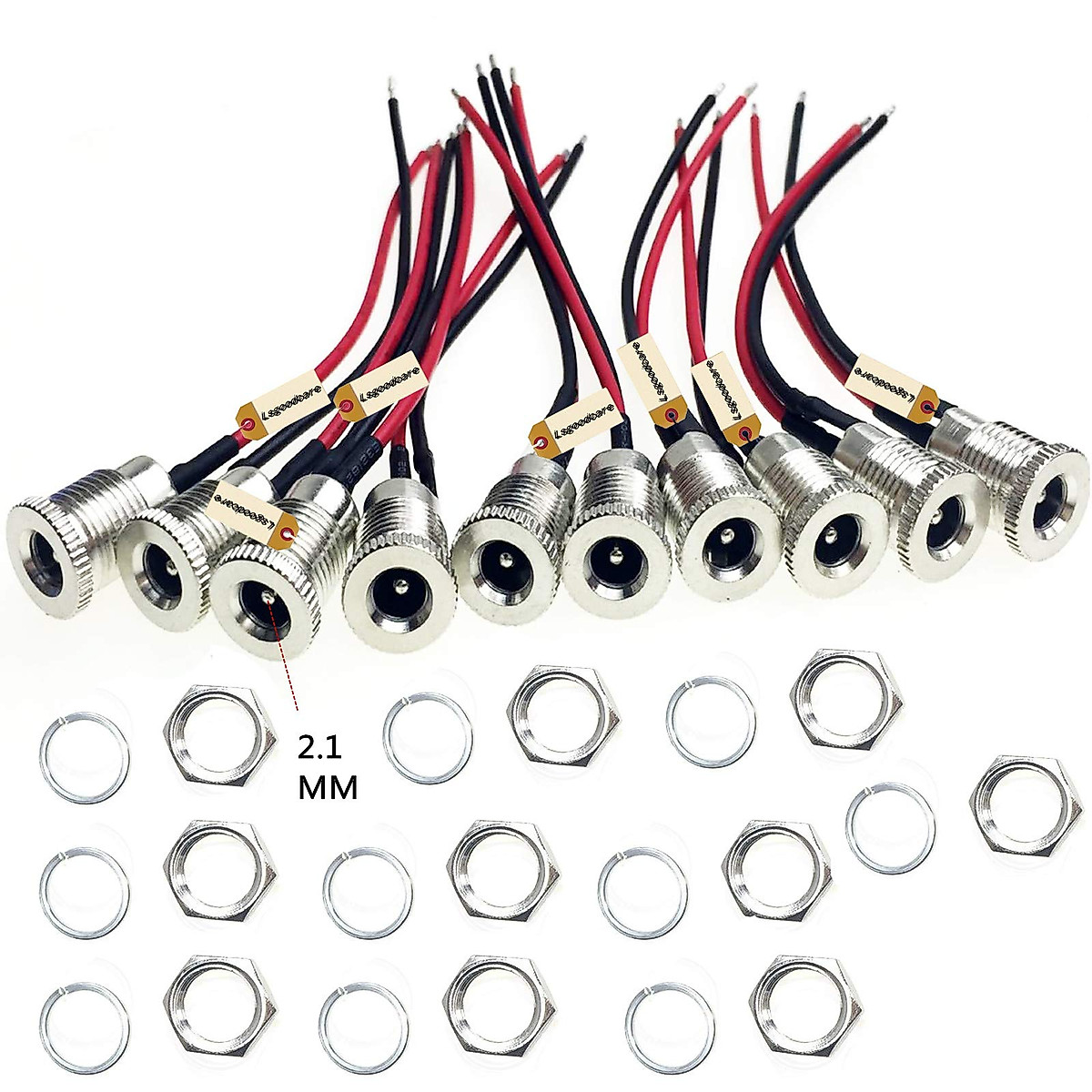 Lsgoodcare 20Pcs 5.5 x 2.1 MM DC Power Jack Socket Dc099 30V Threaded Female Mount Connector Adapter with Cable & 5.5mm x 2.1mm 12V Pure Copper Male DC Power Pigtail Cable