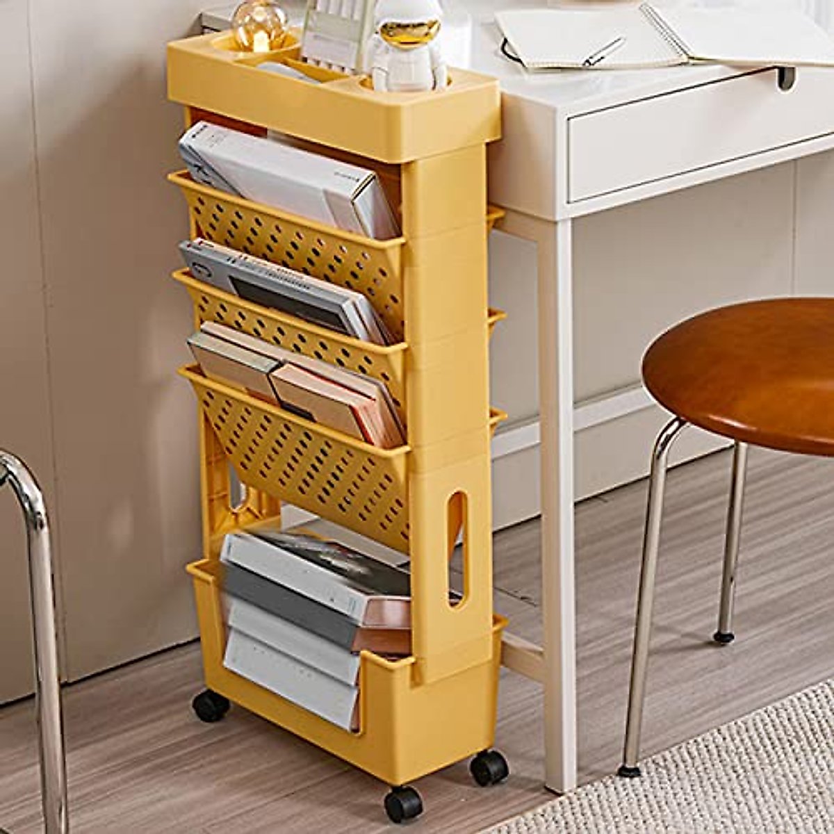 Zerodis Mobile Bookshelf, Compact Size Movable Bookshelf Plastic Material for Study (Orange)