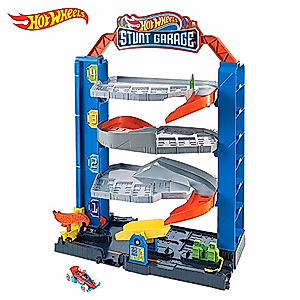 Hot Wheels City Stunt Garage Play Set Gift Idea for Ages 3 to 8 Years Elevator to Upper Levels Connects to Other Sets, Boys
