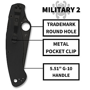Spyderco Military 2 Folding Pocket Knife with 4 Inch Black CPM S30V Steel Blade and G-10 Handle - CombinationEdge - C36GPSBK2