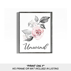 heilkee Pink Flower Wall Art Bathroom Grey Wall Decor Relax Soak Unwind Breathe Wall Pictures Bathroom Signs Set of 4(UNFRAMED 8x10in)