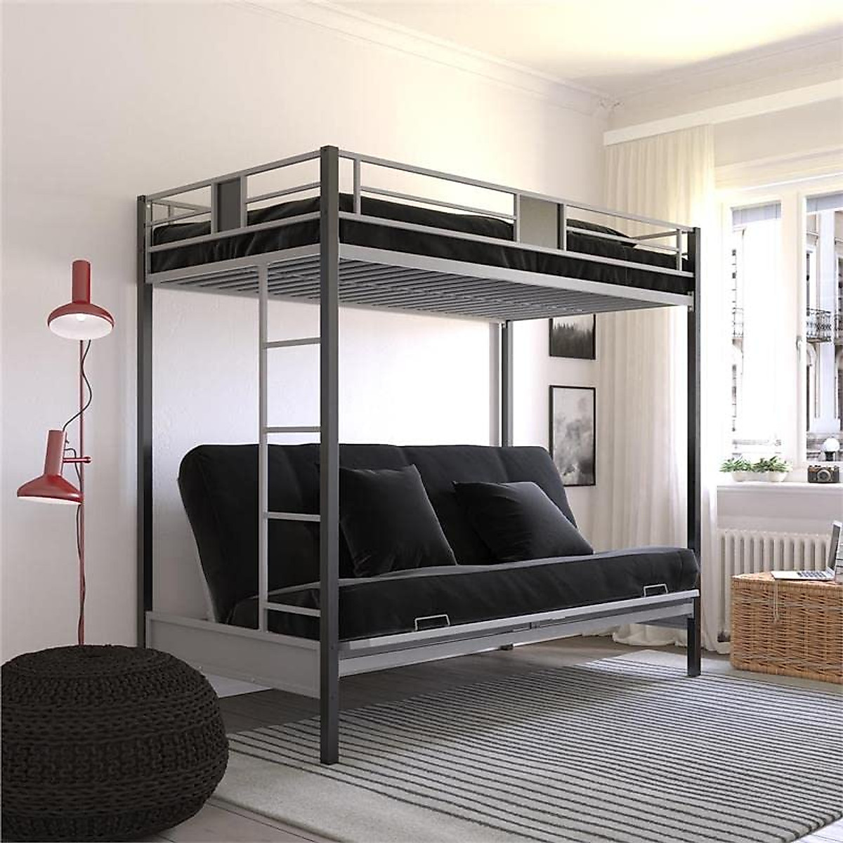 DHP Silver Screen Metal Bunk Bed with Ladder, Black, Twin