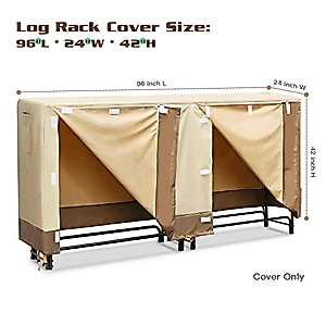 dnswez 8ft Firewood Rack Cover, 600D Oxford Heavy Duty, Weatherproof & Waterproof with Black Storage Bag - Indoor/Outdoor Protection (96" L x 24" W x 42" H)