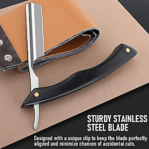 Straight Razor with Strope - Professional Straight Edge Barber Razor Premium Stainless Steel Shaver Razor with Shaving Strop for Men Home & Salon Grooming Using (NO.155)