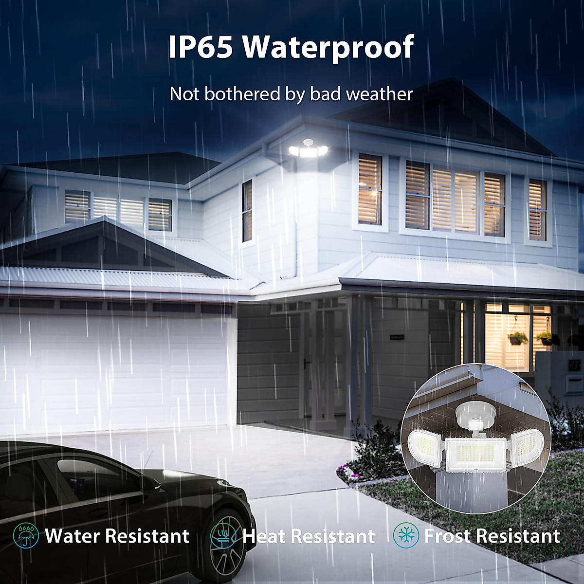 iMaihom 100W Motion Sensor Light Outdoor,9000LM LED Security Lights Outdoor,6500K Flood Lights Motion Detection IP65 Waterproof, 3 Head Adjustable Security Light Motion Outdoor for Yard Garage (White)