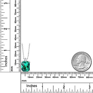 Gem Stone King 925 Sterling Silver Gemstone Birthstone and White Moissanite Pendant Necklace For Women | Emerald Cut 12X10MM | Trillion 3.5MM | with 18 Inch Chain