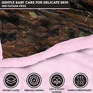 Baby Infant Camo Accent Soft Sherpa and Plushed Lined Coral Fleece Gift Blanket (Everest White)