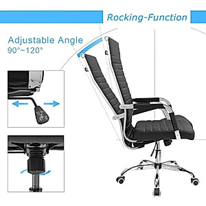 Office Chair,Ergonomic Office Chair Ribbed Office Chair High Back PU Leather Executive Conference Chair Adjustable Swivel Chair with Arms Home Office Desk Chair,