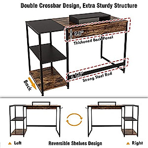 Nost & Host 47 Inch Home Office Desk with Storage Shelves, Computer Desk with Monitor Stand and Headphone Hook, Industrial 2-Tone Small Writing Work Desk Study Table, Rustic Brown and Black
