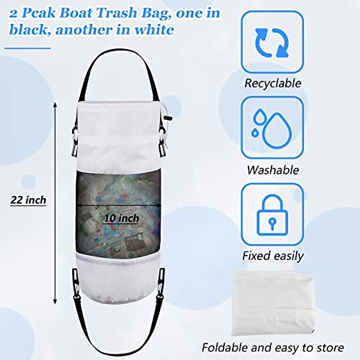 2 Packs Portable Boat Accessories Trash Bags Mesh Trash Bags Boats Trash Can Boat Garbage Container for Boat Kayak Camper Fishing Cabin Storage Men Women Adults (Black, White)