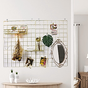 BULYZER Grid Wire Board,for Memo Picture Panel Wall Decoration for Room Office Mat Photo Hanging Art Display Frames Desk Storage Organizer,17.3" x 11.8"(2Pack) (Gold)