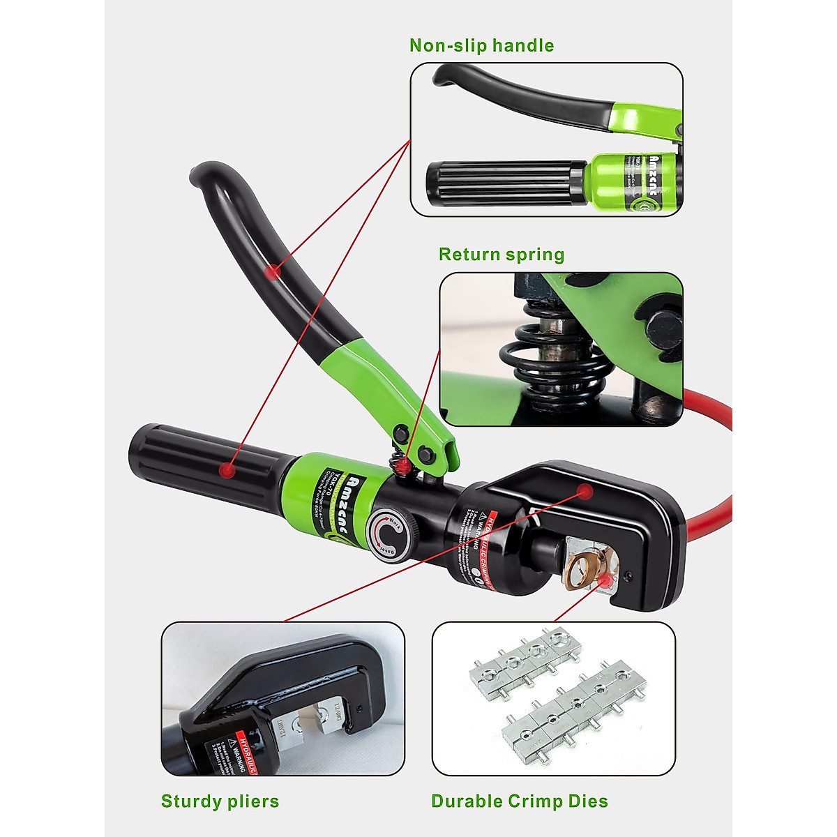 AMZCNC 10 Tons Hydraulic Wire Battery Cable Lug Terminal Crimper Crimping Tool With 9 Pairs of Dies