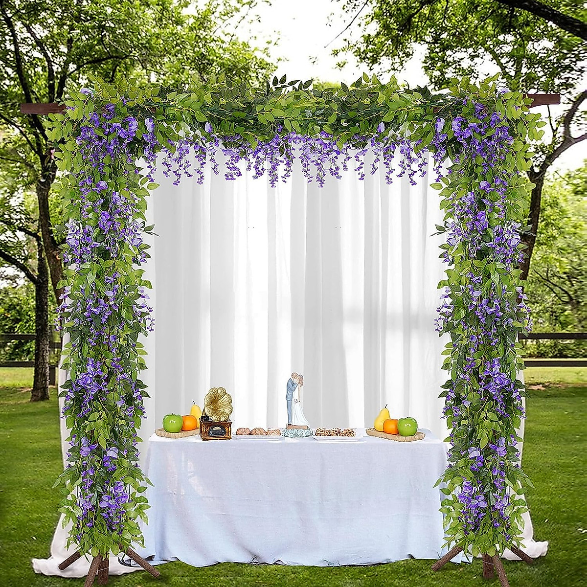 4Pcs 6.6Feet/Piece Artificial Flowers Silk Wisteria Garland Artificial Wisteria Vine Rattan Silk Hanging Flower for Home Garden Outdoor Ceremony Wedding Arch Floral Decor (Purple, 4Pcs 6.6Ft/Piece)