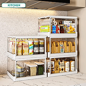 SNSLXH Clear Storage Bins with Lids, Stackable Storage Bins with Magnetic Doors Open Front, Plastic Storage Bins for Living Room, Bedroom, Study Room and Office, 3 Packs, 24QT