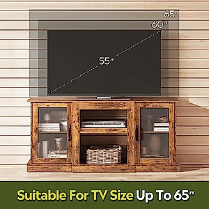 WLIVE Retro TV Stand for 65 inch TV, TV Console Cabinet with Storage, Open Shelves Entertainment Center for Living Room and Bedroom, Rustic Brown…