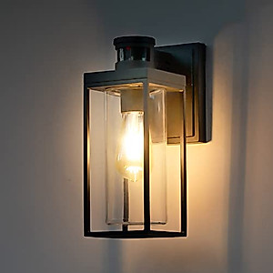 LUTEC Motion Sensor Outdoor Wall Light, Dusk to Dawn Exerior Wall Sconce, Aluminum Anti-Rust Wall Lantern with Clear Glass, Waterproof Wall Mount Fixtures for Porch, Patio, Garden-Black