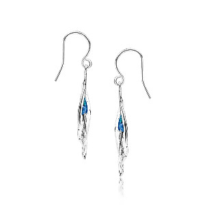 925 Sterling Silver Earrings Leaf Shaped With Multiple Bold Opal, Oxidized, Stylish, Hypoallergenic, Nickel and Lead-free, Artisan Handcrafted Designer, French Wire Earring Back, Jewelry Gift For Her