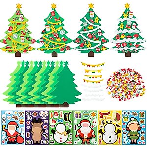 MALLMALL6 276Pcs DIY Christmas Tree Foam Craft Kits Self-Adhesive Stickers Xmas Make a Face Sticker Handmade Artwork Project Making Fun Home Activities for Kids Christmas Gift Party Favor Decoration
