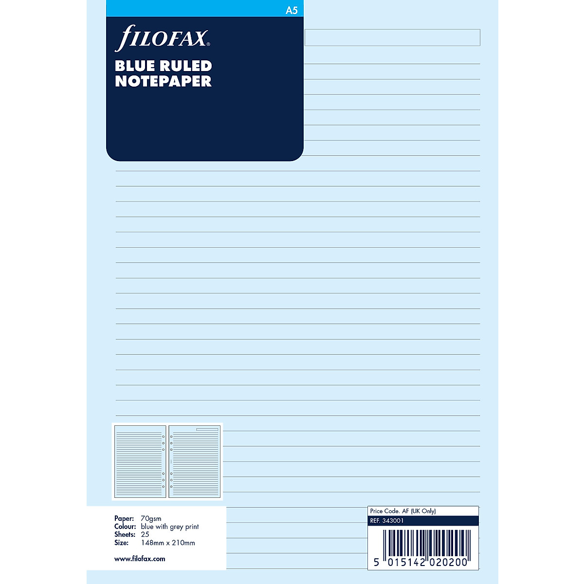 Filofax A5 Ruled Blue Paper (B343001)