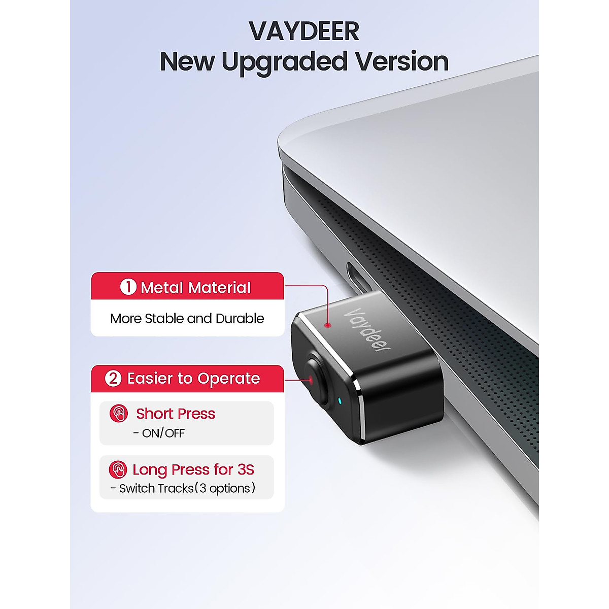 Vaydeer Tiny Mouse Jiggler, T3s Mouse Mover Made of Premium Aluminum Alloy, Longer Life Span, Plug and Play, 100% Undetectable, 3 Natural and Random Tracks, USB Mouse Mover to Boost Your Productivity