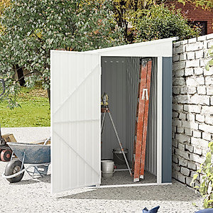 Outsunny 4' x 6' Steel Garden Storage Shed Lean to Shed Outdoor Metal Tool House with Lockable Door and 2 Air Vents for Backyard, Patio, Lawn