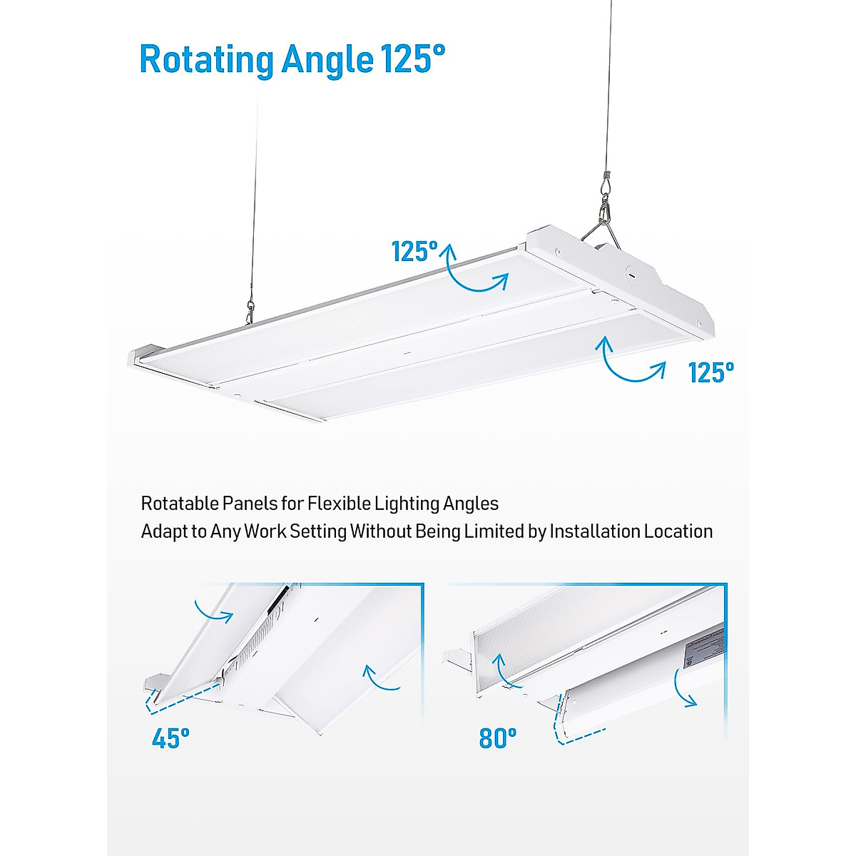 LEONLITE LED Linear High Bay Light 2FT, 220W 29700LM Adjustable Tilt Linear High Bay Shop Light, 135LM/W, 120-277V, 0-10V Dimmable Commercial Hanging Linear Shop Lights for Garage, 5000K Daylight, ETL