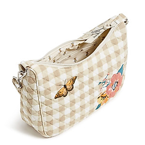 Vera Bradley Women's Cotton Frannie Crescent Crossbody Purse, Peach Blossom Picnic - Recycled Cotton, One Size