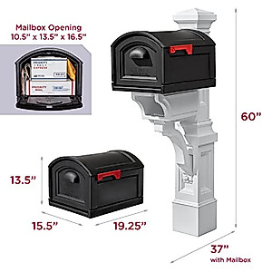 Step2 Atherton Extra Large Mailbox & Post, Weather Resistant, Large Outdoor Mailboxes, Made of Durable Plastic, Easy to Install, Flag Included, Onyx Black