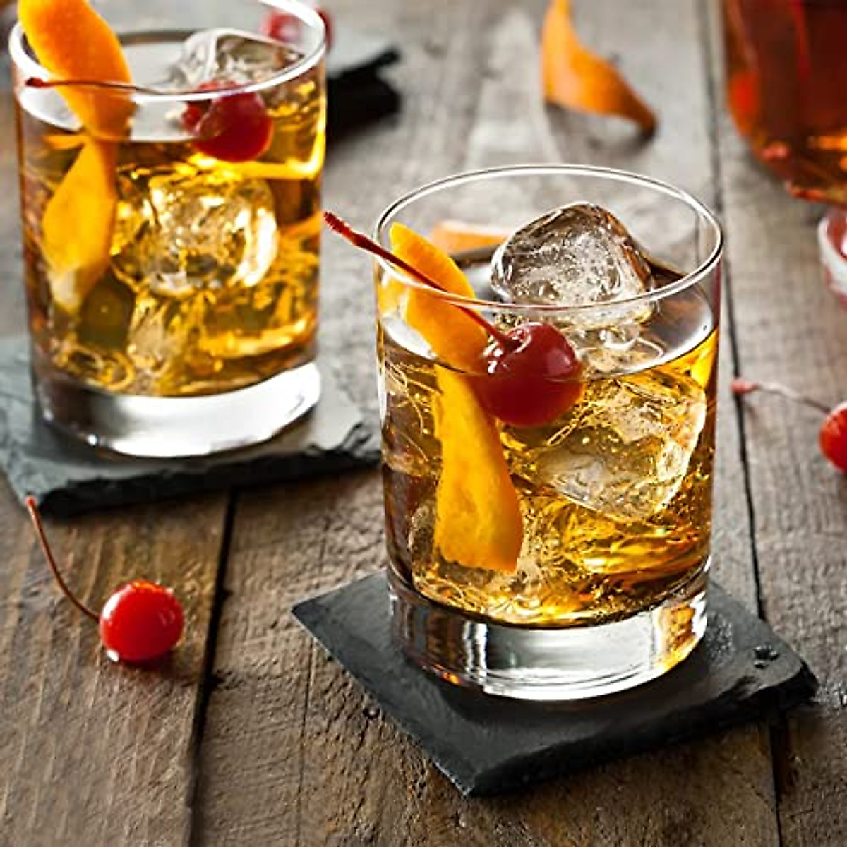 ZOOFOX 16 Pieces Drink Coasters, 4 Inch Square Slate Stone Coaster with 2 Holders, Handmade Coasters Set for Bar Kitchen Home Decor