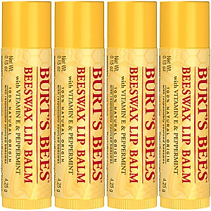 Burt's Bees Lip Balm Easter Basket Stuffers, Moisturizing Lip Care Spring Gift, for All Day Hydration, 100% Natural, Original Beeswax with Vitamin E & Peppermint Oil (4 Pack)