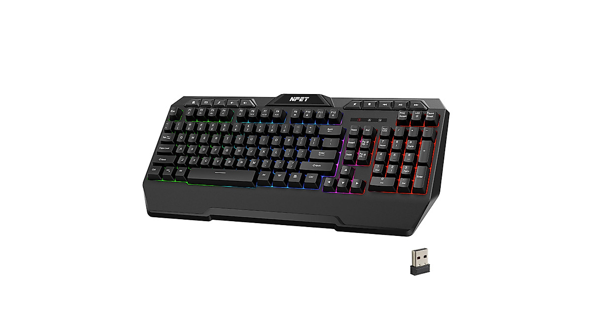 NPET K32 Wireless Gaming Keyboard RGB with Wrist Rest - Long-Lasting ...