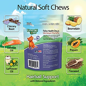 Emerald Pet 3 Pack of Hairball Feline Health Chews, 2.5 Ounces Each, Grain-Free, Made in The USA