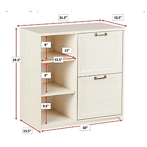 AGHDECO 32" Lateral Filing Cabinet, Large Wood Printer Stand with 2 File Drawers and 3 Shelves, Filing Cabinet with Open Storage Shelves and Organization for Home Office, Antique White
